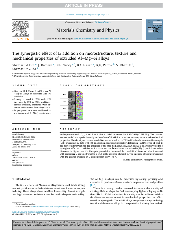 (PDF) The synergistic effect of Li addition on microstructure, texture and mechanical properties ...