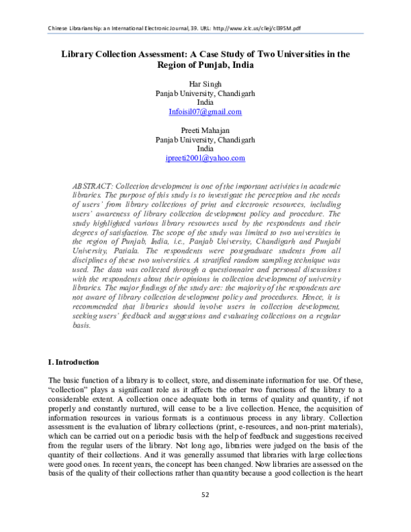(PDF) Library Collection Assessment: A Case Study of Two Universities ...