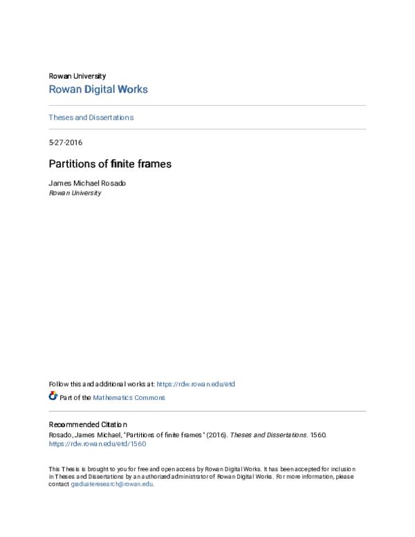 (PDF) Partitions of finite frames