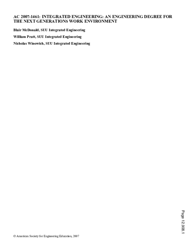 (PDF) Integrated Engineering: An Engineering Degree For The Next ...