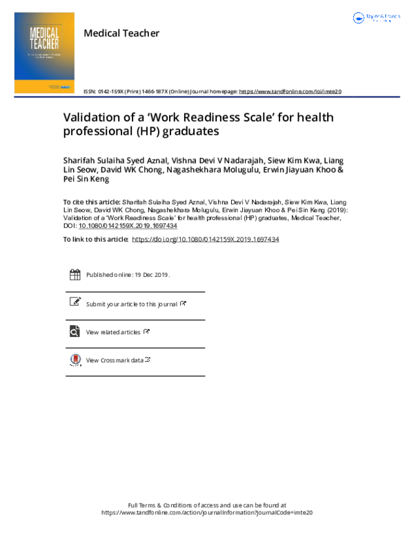 (PDF) Validation of a ‘Work Readiness Scale’ for health professional ...