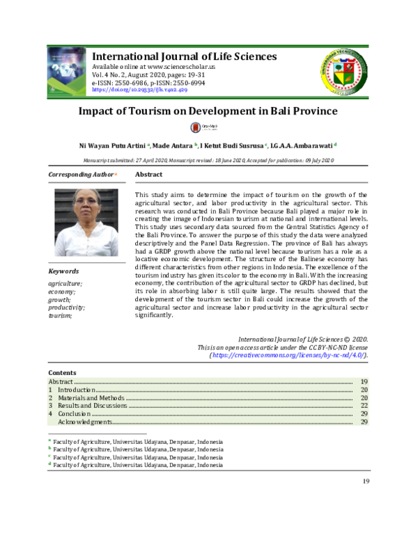 (PDF) Impact of tourism on development in Bali Province
