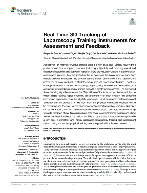 (PDF) 3D Tracking for Laparoscopy Skills Assessment