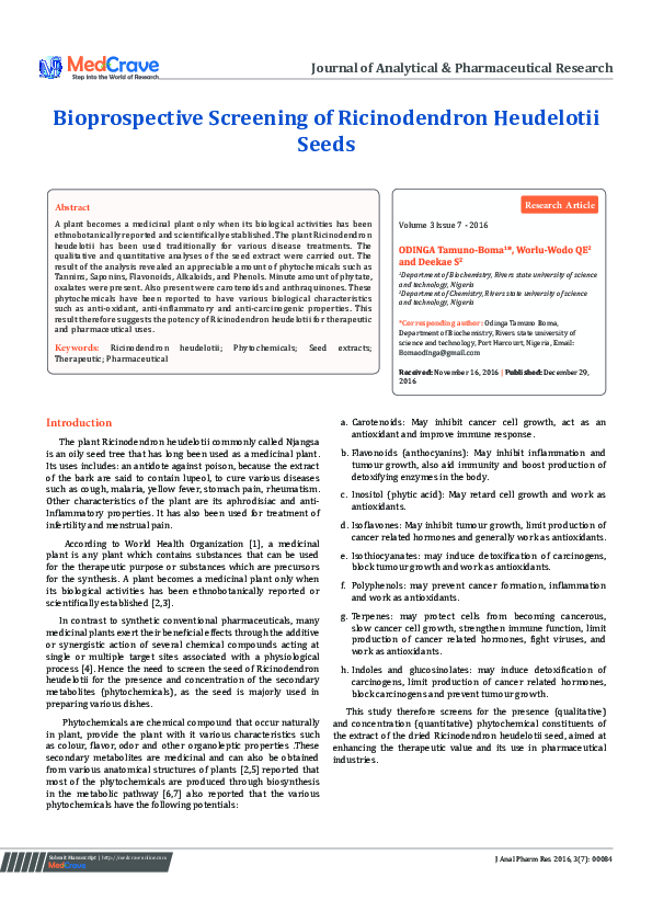 (PDF) Bioprospective Screening of Ricinodendron Heudelotii Seeds