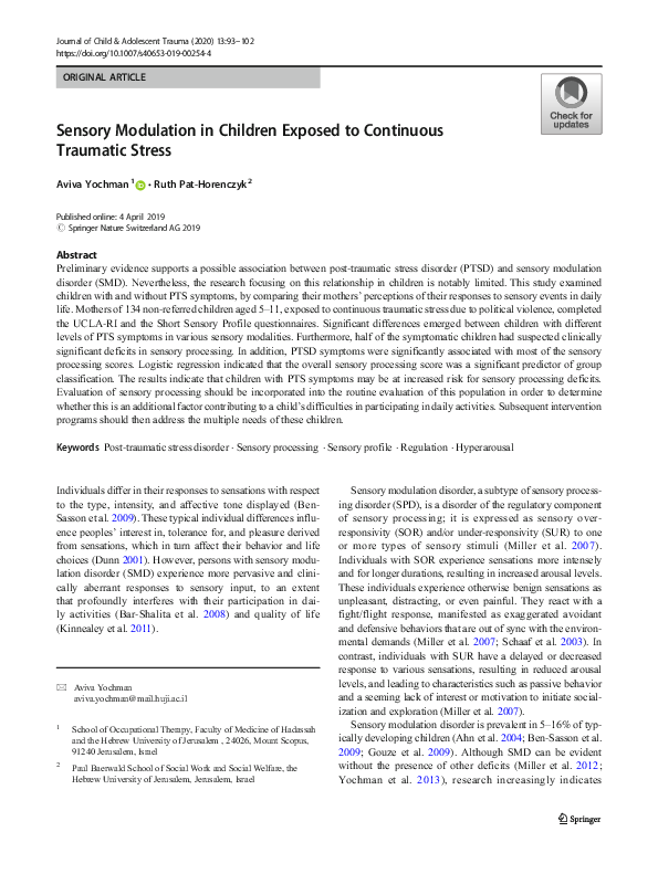 (PDF) Sensory Modulation in Children Exposed to Continuous Traumatic ...