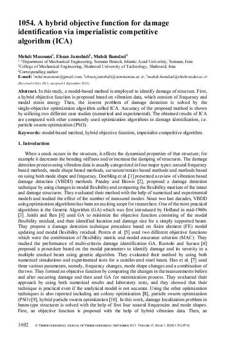 (PDF) A hybrid objective function for damage identification via ...