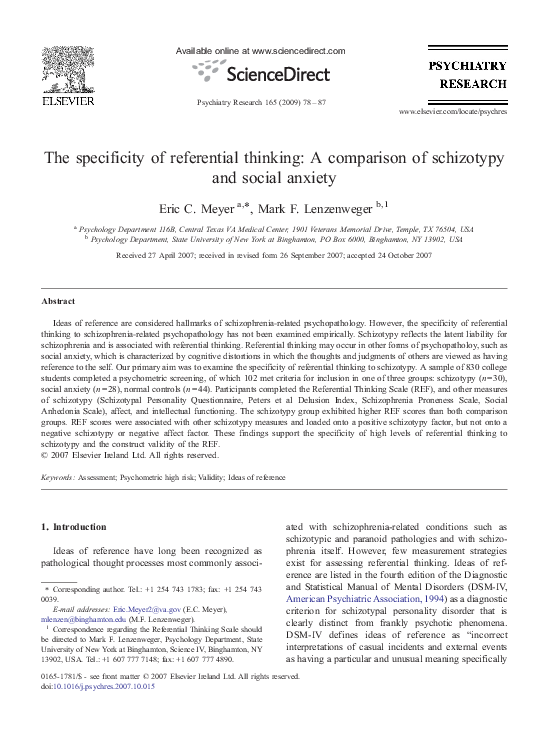 (PDF) The specificity of referential thinking: A comparison of ...