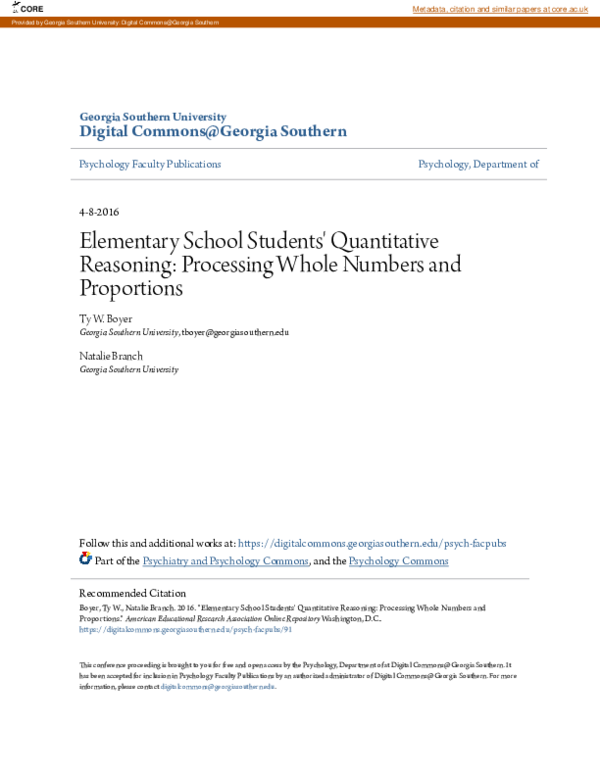 (PDF) Elementary School Students\u27 Quantitative Reasoning: Processing ...