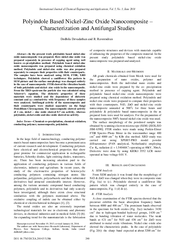 (PDF) Polyindole Based Nickel-Zinc Oxide Nanocomposite ...