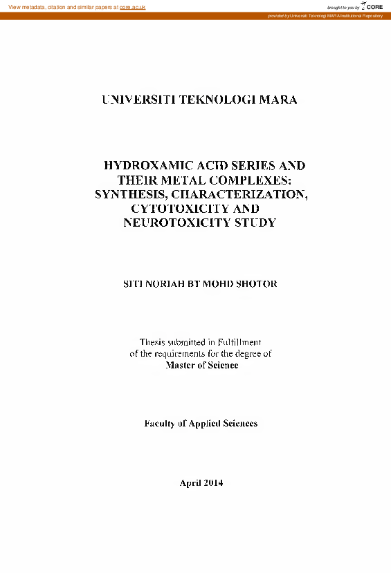 (PDF) Hydroxamic acid series and their metal complexes: synthesis ...