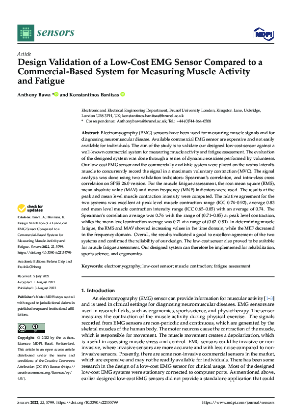 (PDF) Design Validation of a Low-Cost EMG Sensor Compared to a Commercial-Based System for ...