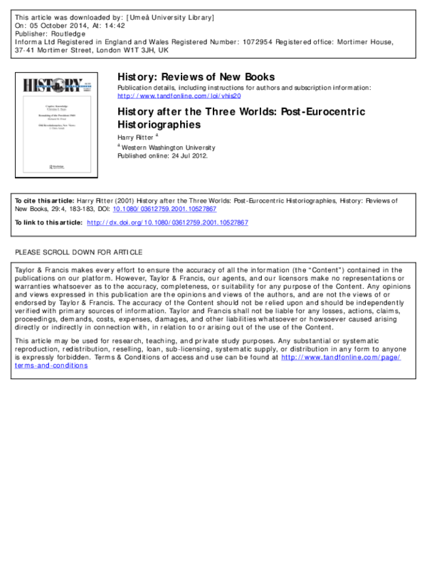 (PDF) History after the Three Worlds: Post-Eurocentric Historiographies