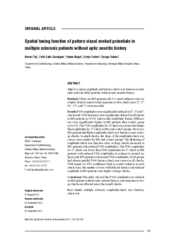 Pdf Spatial Tuning Function Of Pattern Visual Evoked Potentials In