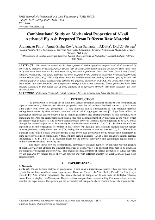 (PDF) Combinational Study on Mechanical Properties of Alkali Activated ...
