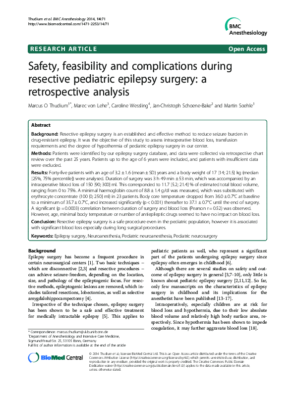 (PDF) Safety, feasibility and complications during resective pediatric ...