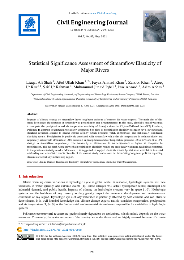 (PDF) Statistical Significance Assessment of Streamflow Elasticity of Major Rivers