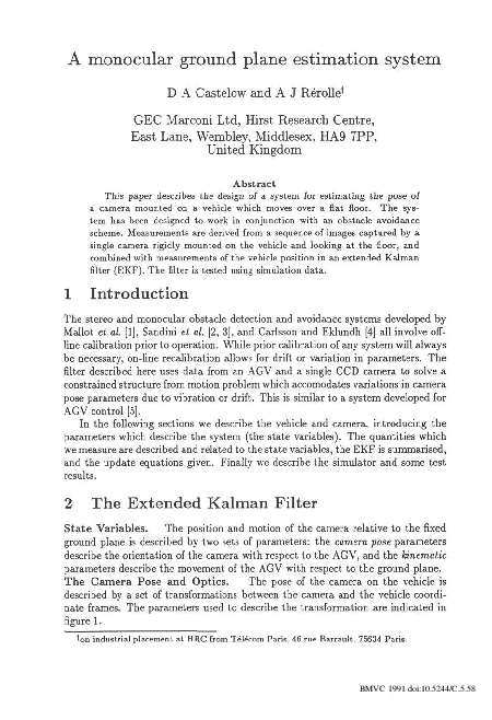 Pdf A Monocular Ground Plane Estimation System