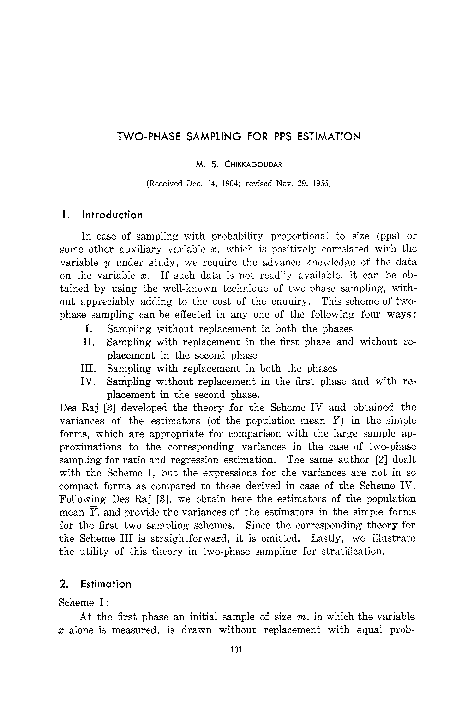 Pdf Two Phase Sampling For Pps Estimation