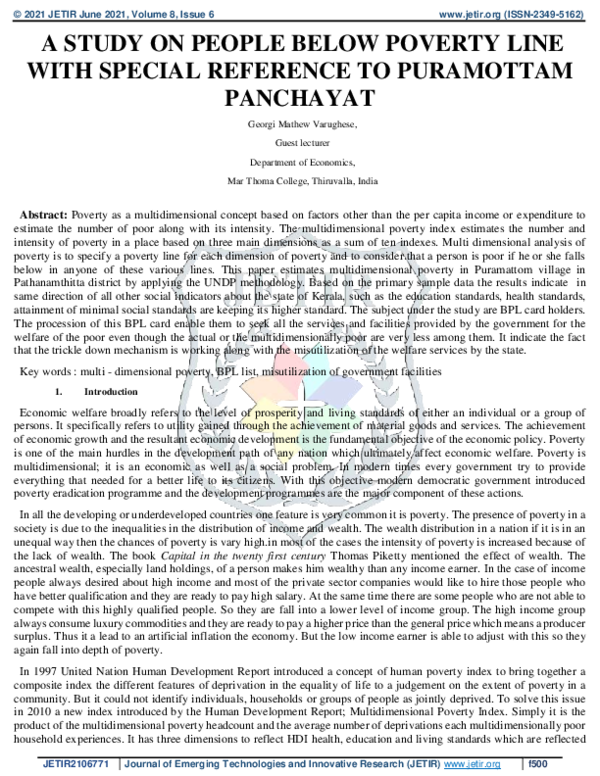 (PDF) A study on people below poverty line with special reference to ...