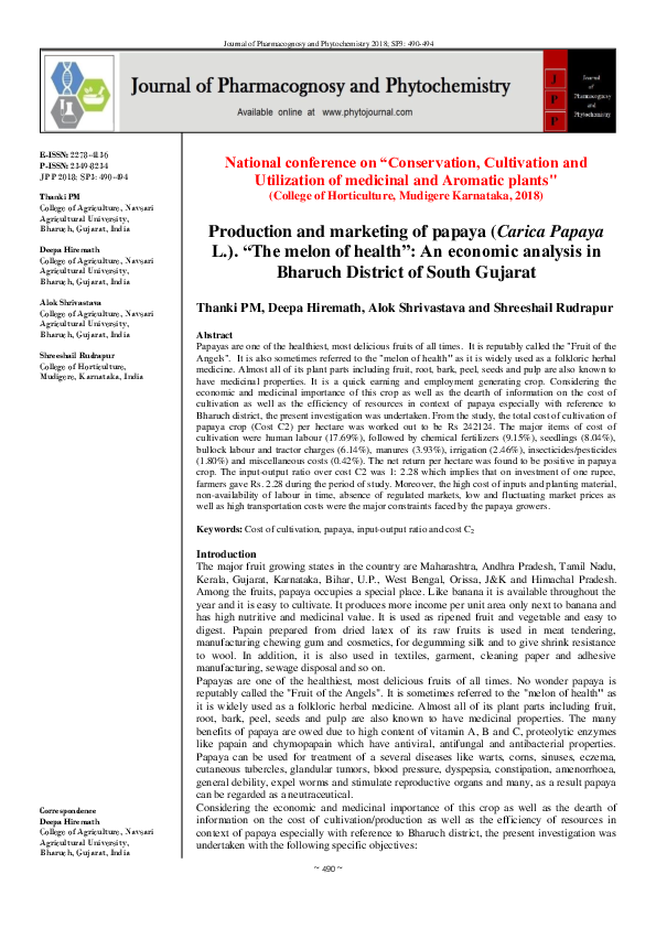 (PDF) Production and marketing of papaya ( Carica Papaya L.). “The ...