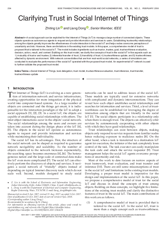 (PDF) Clarifying Trust in Social Internet of Things