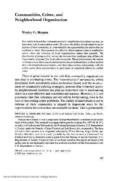 (PDF) Communities, Crime, and Neighborhood Organization