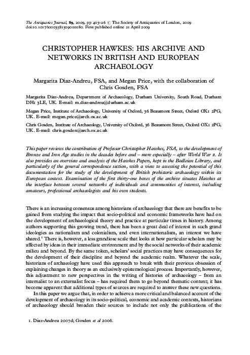 (PDF) Christopher Hawkes: his archive and networks in British and ...