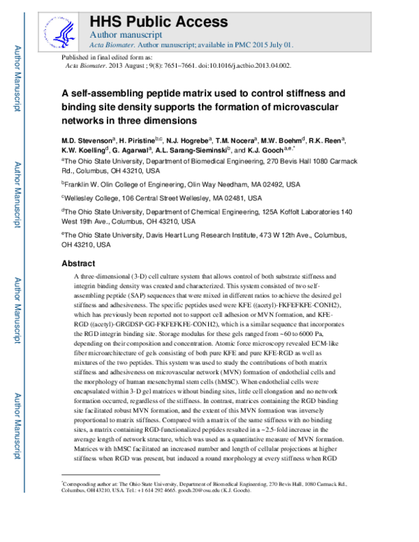(PDF) A self-assembling peptide matrix used to control stiffness and ...
