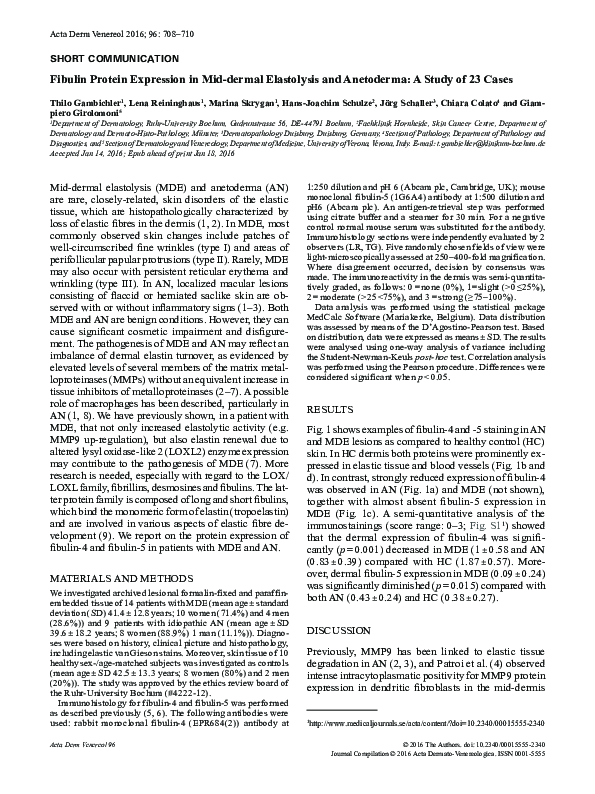 (PDF) Fibulin Protein Expression in Mid-dermal Elastolysis and ...
