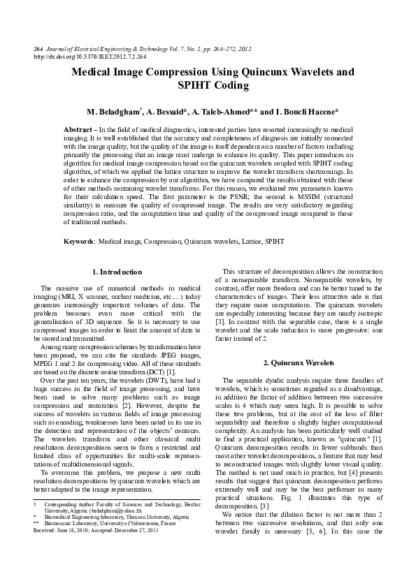 (PDF) Medical Image Compression Using Quincunx Wavelets and SPIHT Coding