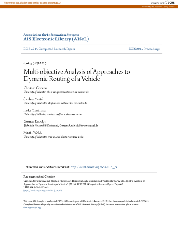 Pdf Multi Objective Analysis Of Approaches To Dynamic Routing Of A