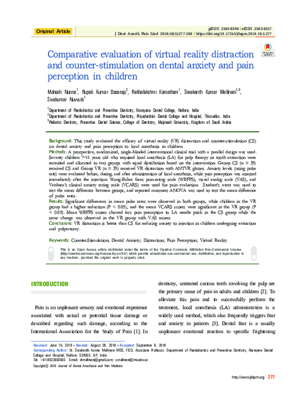 (PDF) Comparative evaluation of virtual reality distraction and counter-stimulation on dental ...