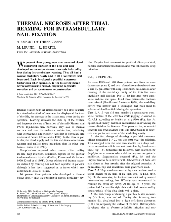 (PDF) Thermal Necrosis After Tibial Reaming for Intramedullary Nail ...