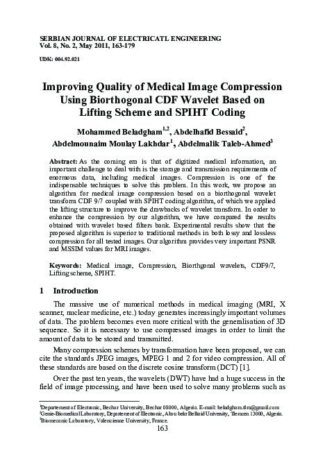 (PDF) Improving quality of medical image compression using biorthogonal CDF wavelet based on ...