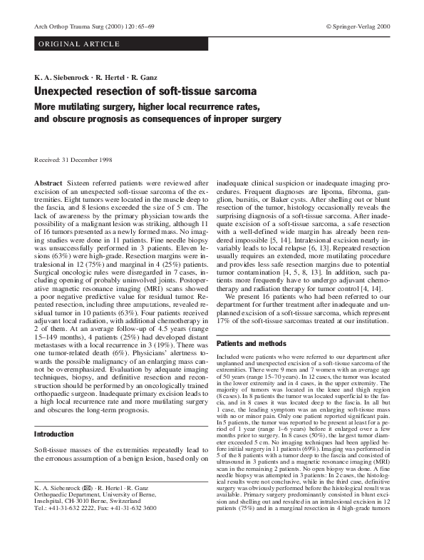 (PDF) Unexpected resection of soft-tissue sarcoma