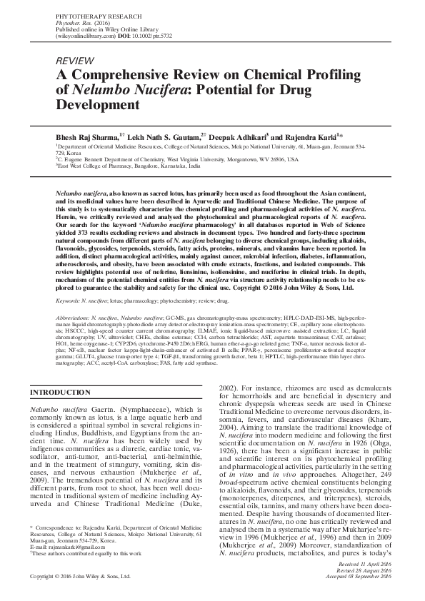 (PDF) A Comprehensive Review on Chemical Profiling ofNelumbo Nucifera ...