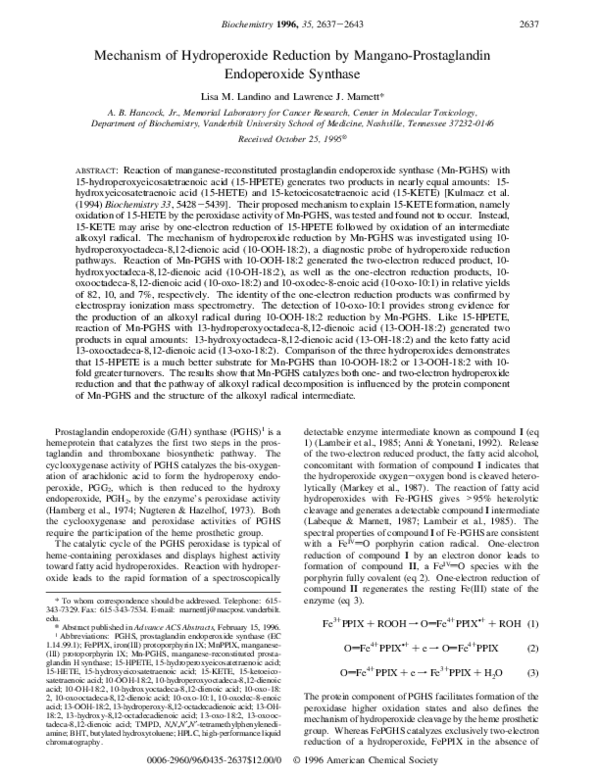 (PDF) Mechanism of Hydroperoxide Reduction by Mangano-Prostaglandin ...