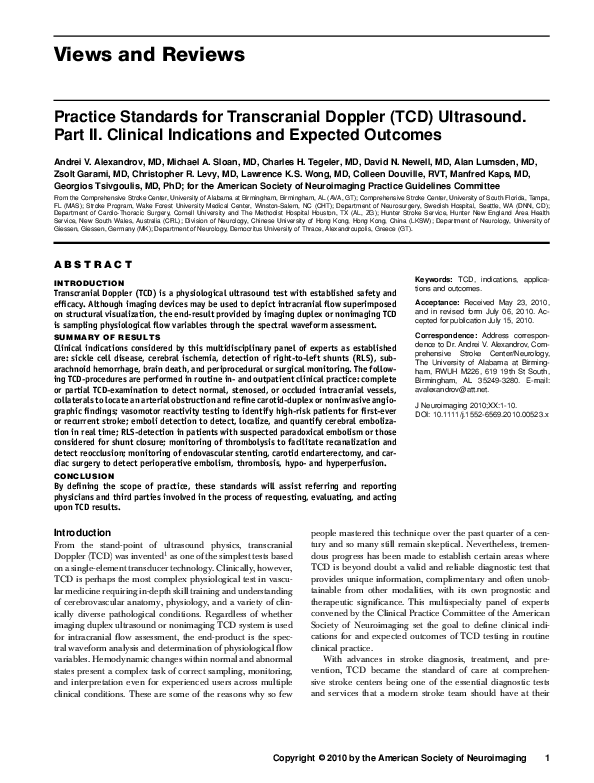 (PDF) Practice Standards for Transcranial Doppler (TCD) Ultrasound ...