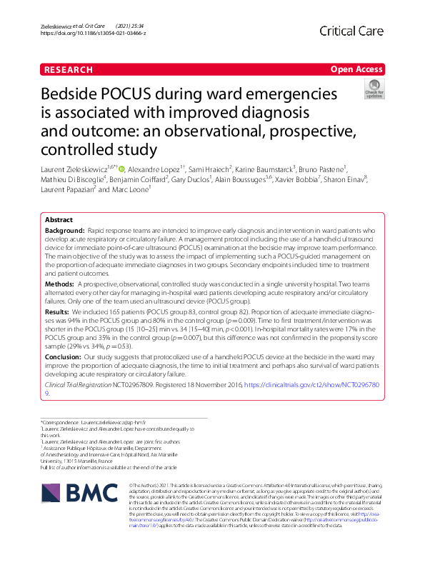(PDF) Bedside POCUS during ward emergencies is associated with improved ...