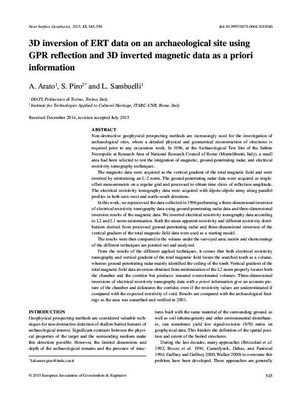 (PDF) 3D inversion of ERT data on an archaeological site using GPR reflection and 3D inverted ...