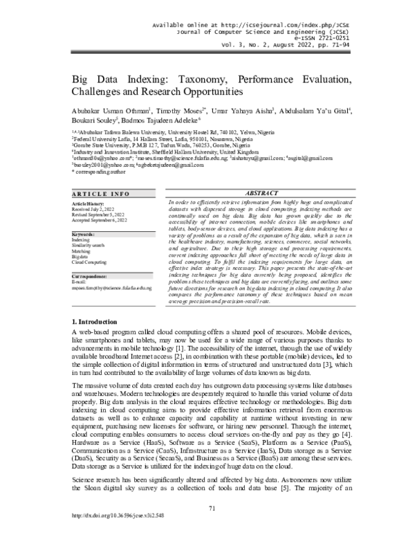 (PDF) Big Data Indexing: Taxonomy, Performance Evaluation, Challenges ...