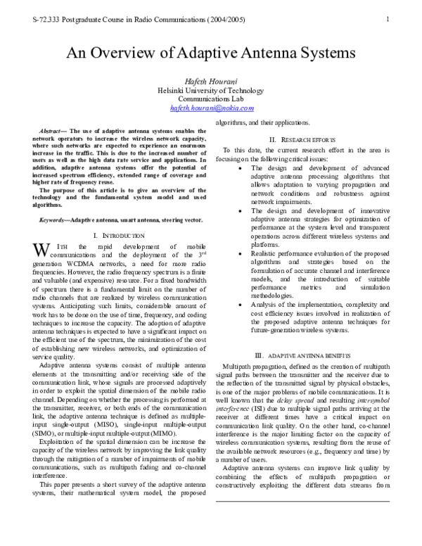 (PDF) An Overview of Adaptive Antenna Systems