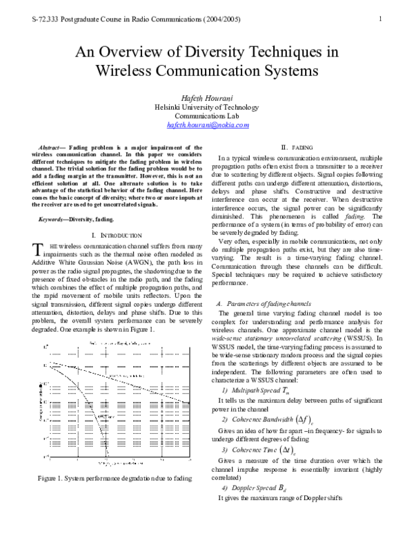 (PDF) An Overview of Diversity Techniques in Wireless Communication Systems