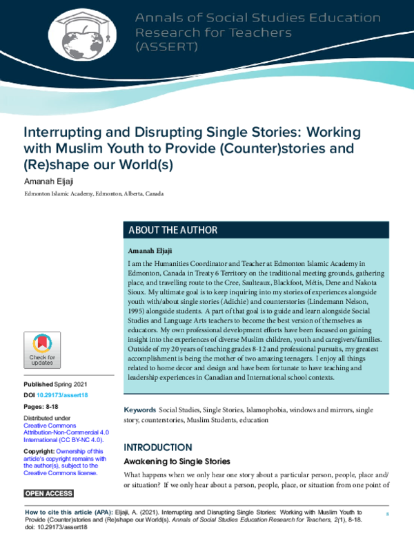 (PDF) Interrupting and Disrupting Single Stories