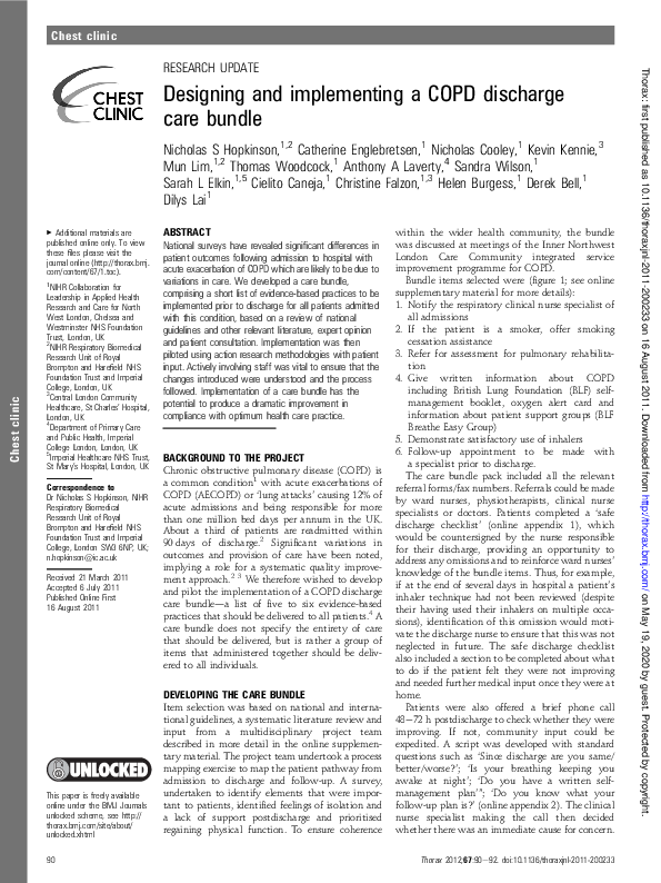 (PDF) Designing and implementing a COPD discharge care bundle