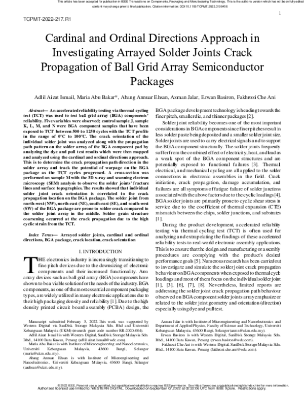 (PDF) Cardinal and Ordinal Directions Approach in Investigating Arrayed Solder Joints Crack ...