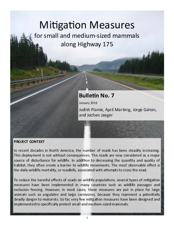 (PDF) Mitigation for Small Mammals Affected by Highway 175