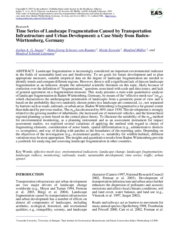 (PDF) Time Series of Landscape Fragmentation Caused by Transportation ...