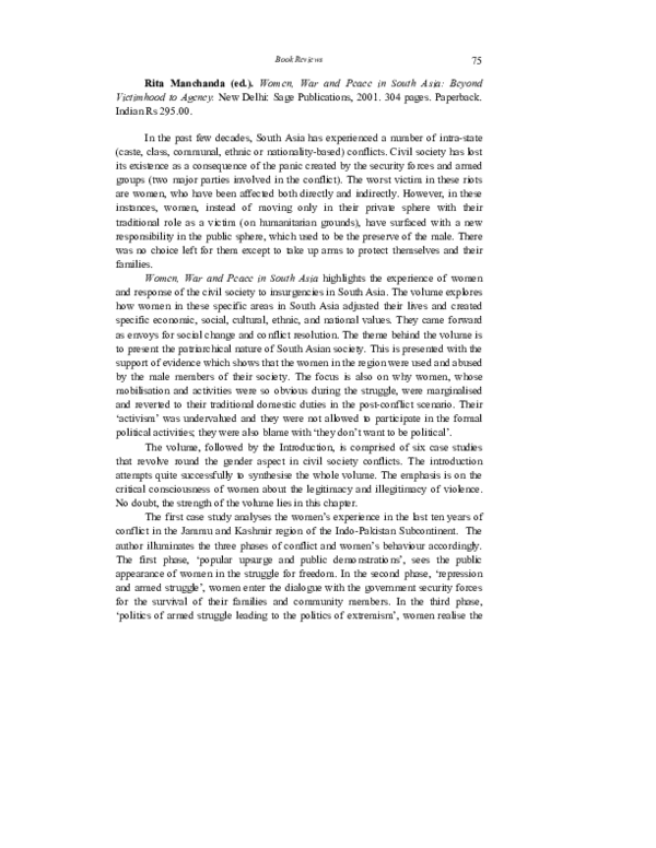 (PDF) Rita Manchanda (ed.). Women, War and Peace in South Asia: Beyond ...