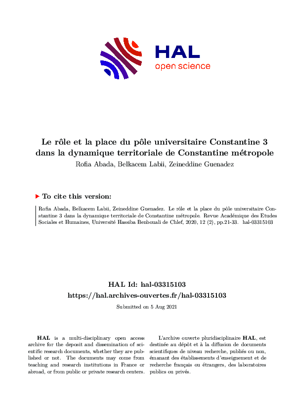 (PDF) The role and place of the Constantine 3 university pole in the ...